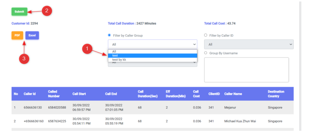 New Call Reports filtered by Caller ID & Call Group